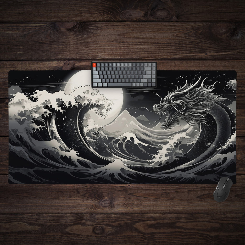 Black Japanese Dragon Extended Mousepad – Inked Gaming