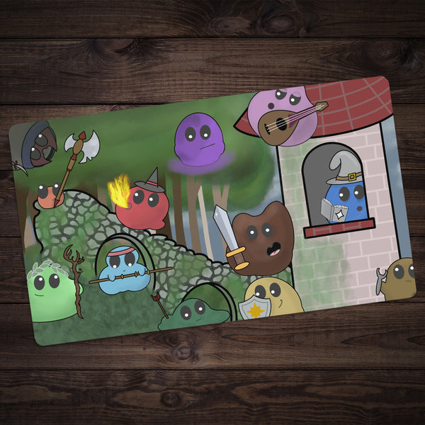 Adventure Blobs across Ruined Forest Playmat – Inked Gaming